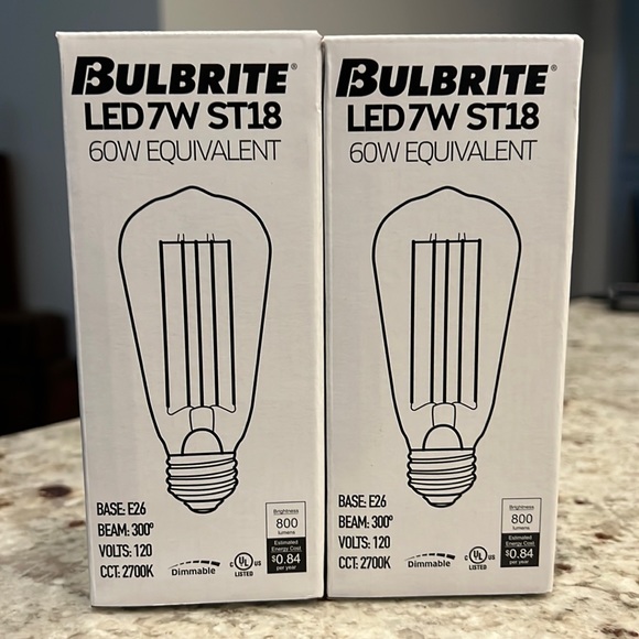 Bulbrite | Other | 2 Bulbrite 270k Led 7w St8 60w E26 Base Edison Bulbs ...